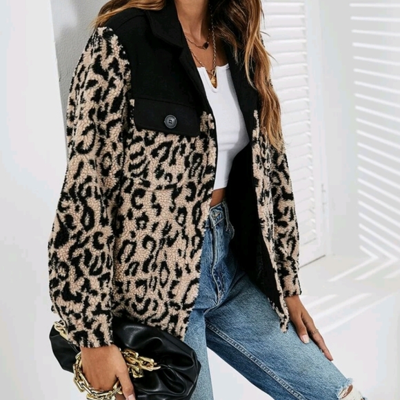 SHEIN | Jackets & Coats | Fuzzy Leopard Print Jacket | Poshmark